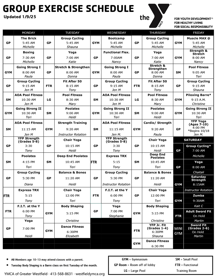 SCHEDULES | YMCA of Greater Westfield