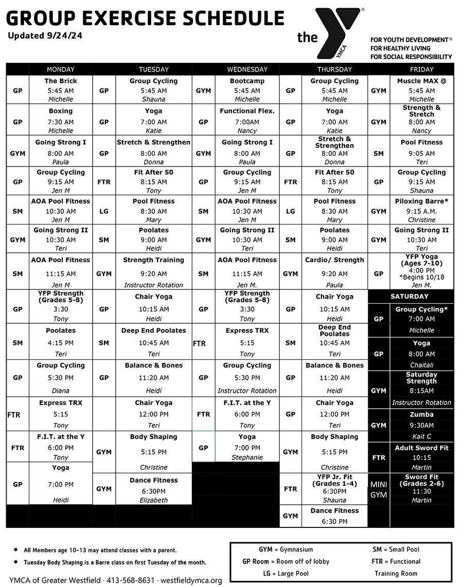 SCHEDULES | YMCA of Greater Westfield